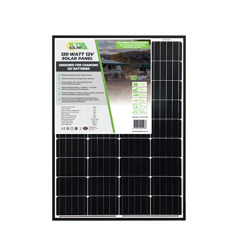120 Watt, 12V Single Cell Monocrystalline Solar Panel – KT Solar