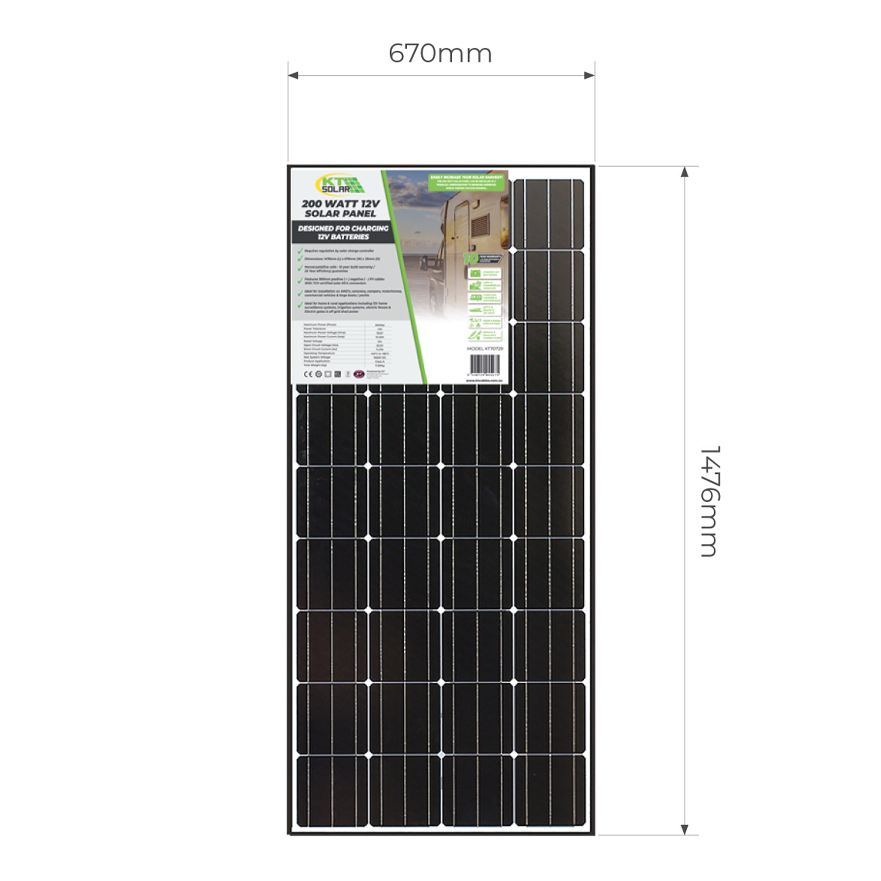 200 Watt, 12V Single Cell Monocrystalline Solar Panel – KT Solar