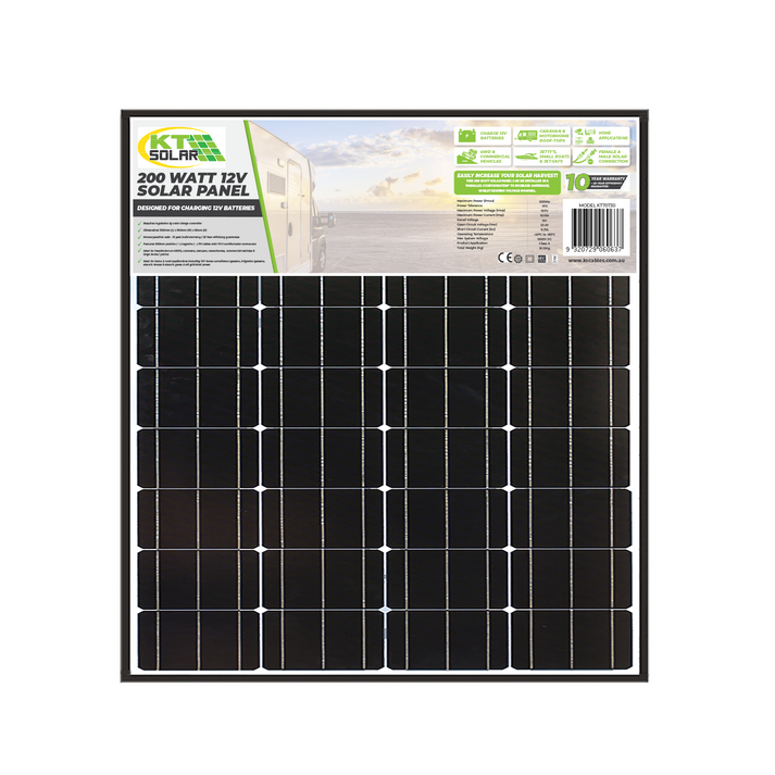 200 Watt, 12V Single Cell Monocrystalline Solar Panel - 1020mm (L) x 9 ...